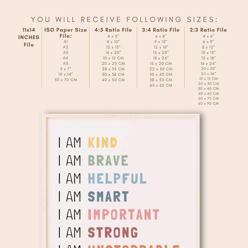 Rainbow Positive Affirmations for Kids, Nursery Educational Art ...