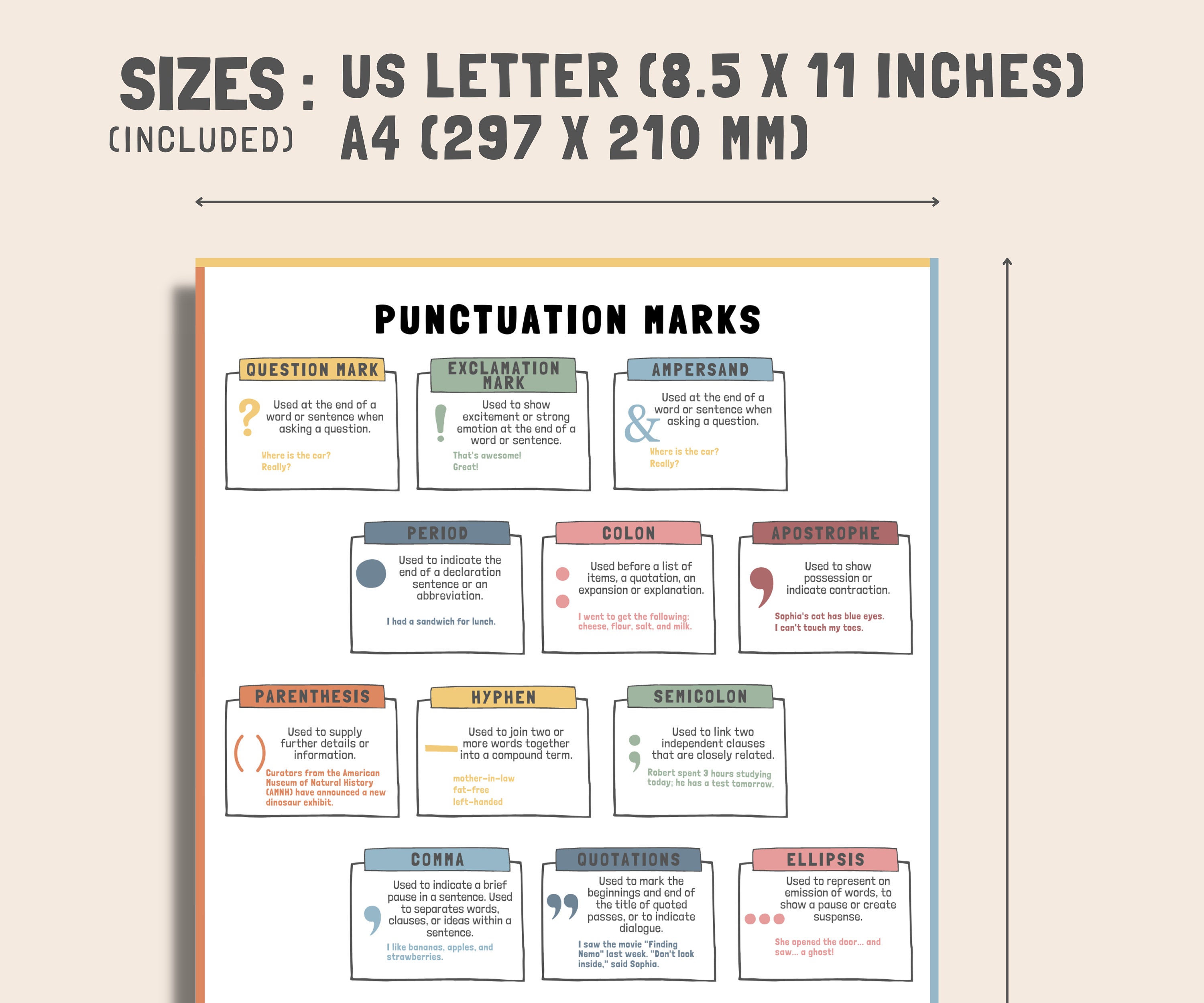15 Punctuation Marks Handout, Elementary, Middle School, ELA Resource ...