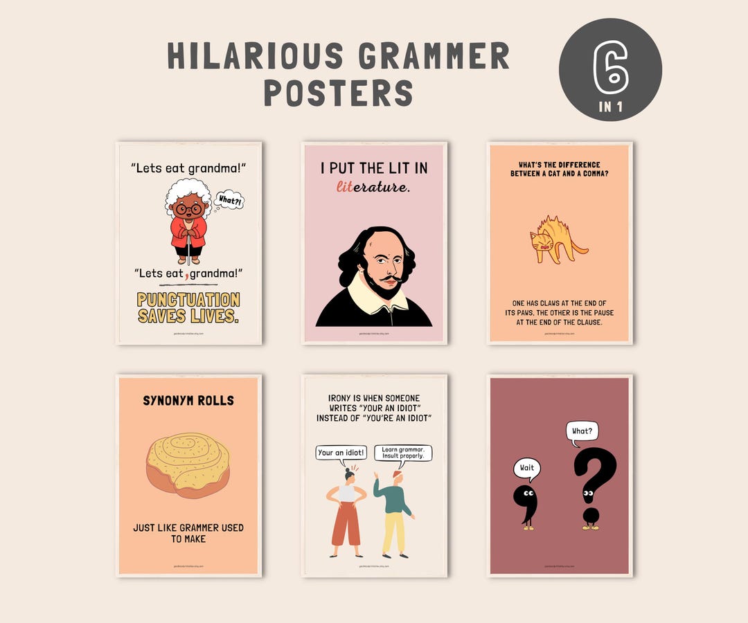 Funny English Classroom Posters (set of 6), Grammar Punctuation Poster ...