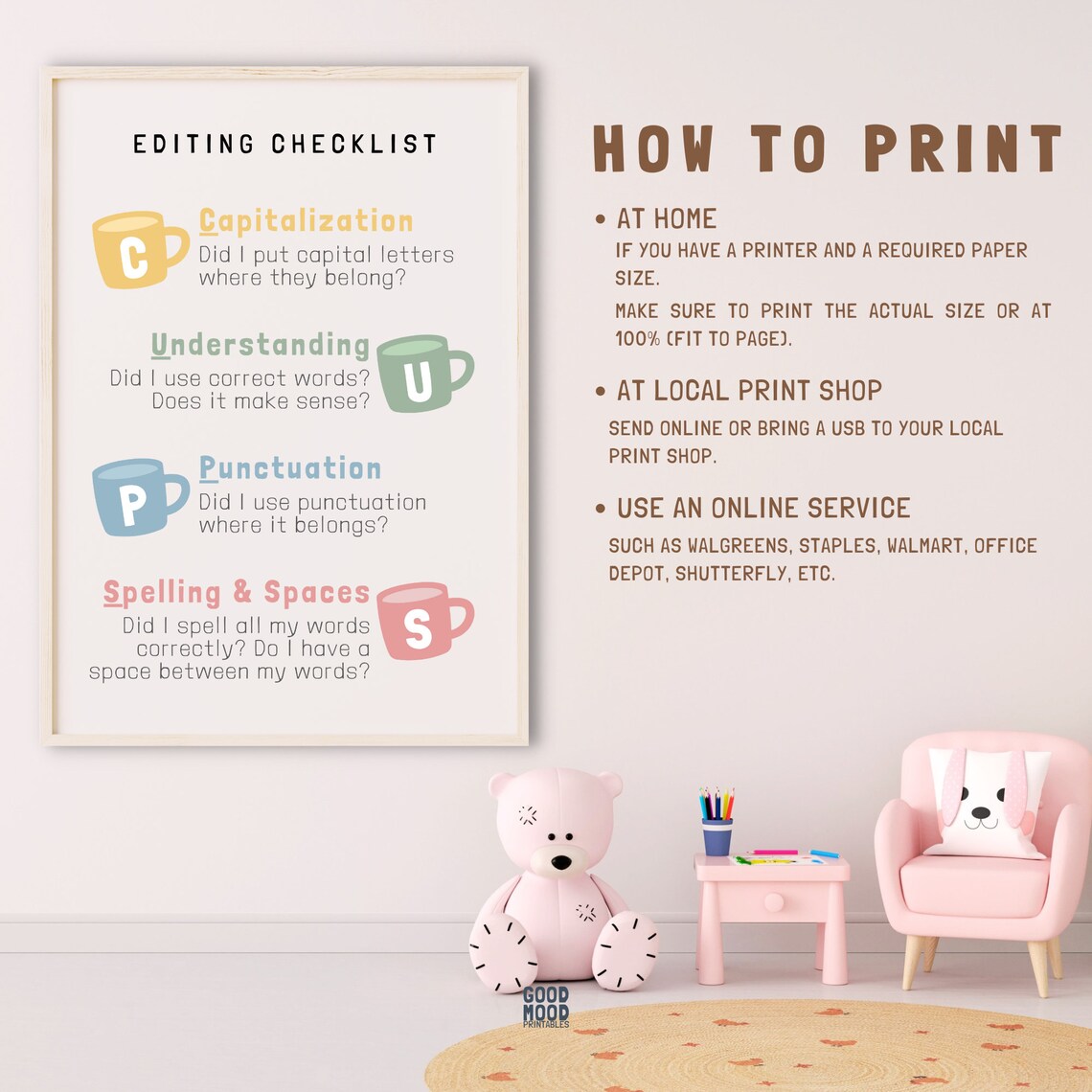 Cups Editing Checklist, English Classroom Decor, Young Writers Editing ...