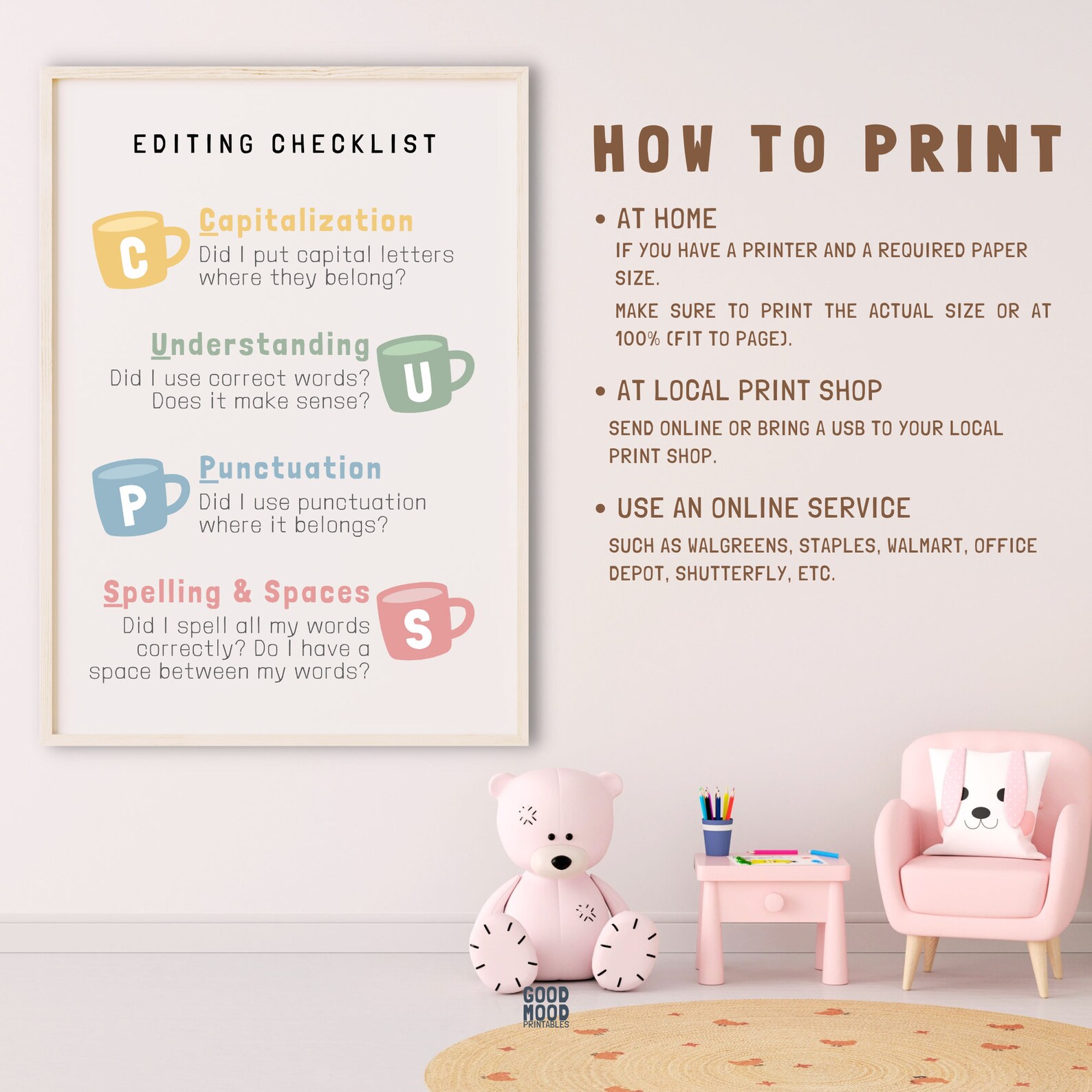 Cups Editing Checklist, English Classroom Decor, Young Writers Editing ...