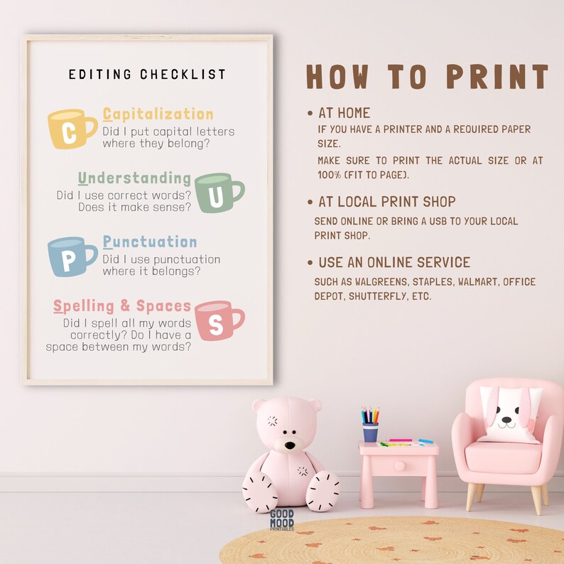 Cups Editing Checklist, English Classroom Decor, Young Writers Editing ...