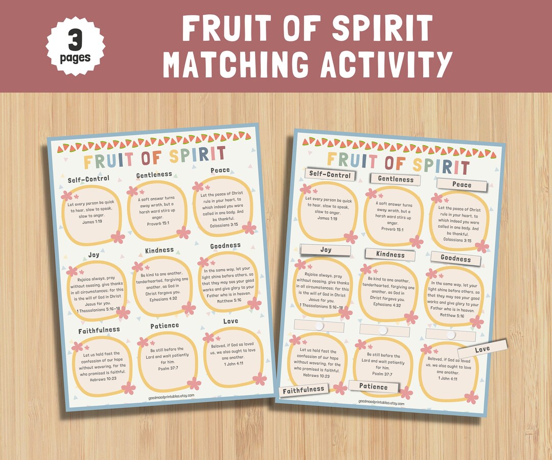 Fruit of the Spirit Matching Printable, Galatians 5 Activity, Bible ...