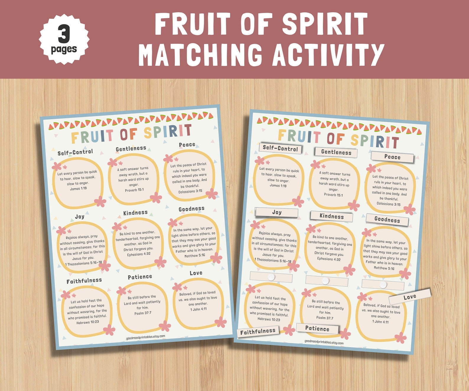 Fruit of the Spirit Matching Printable, Galatians 5 Activity, Bible ...