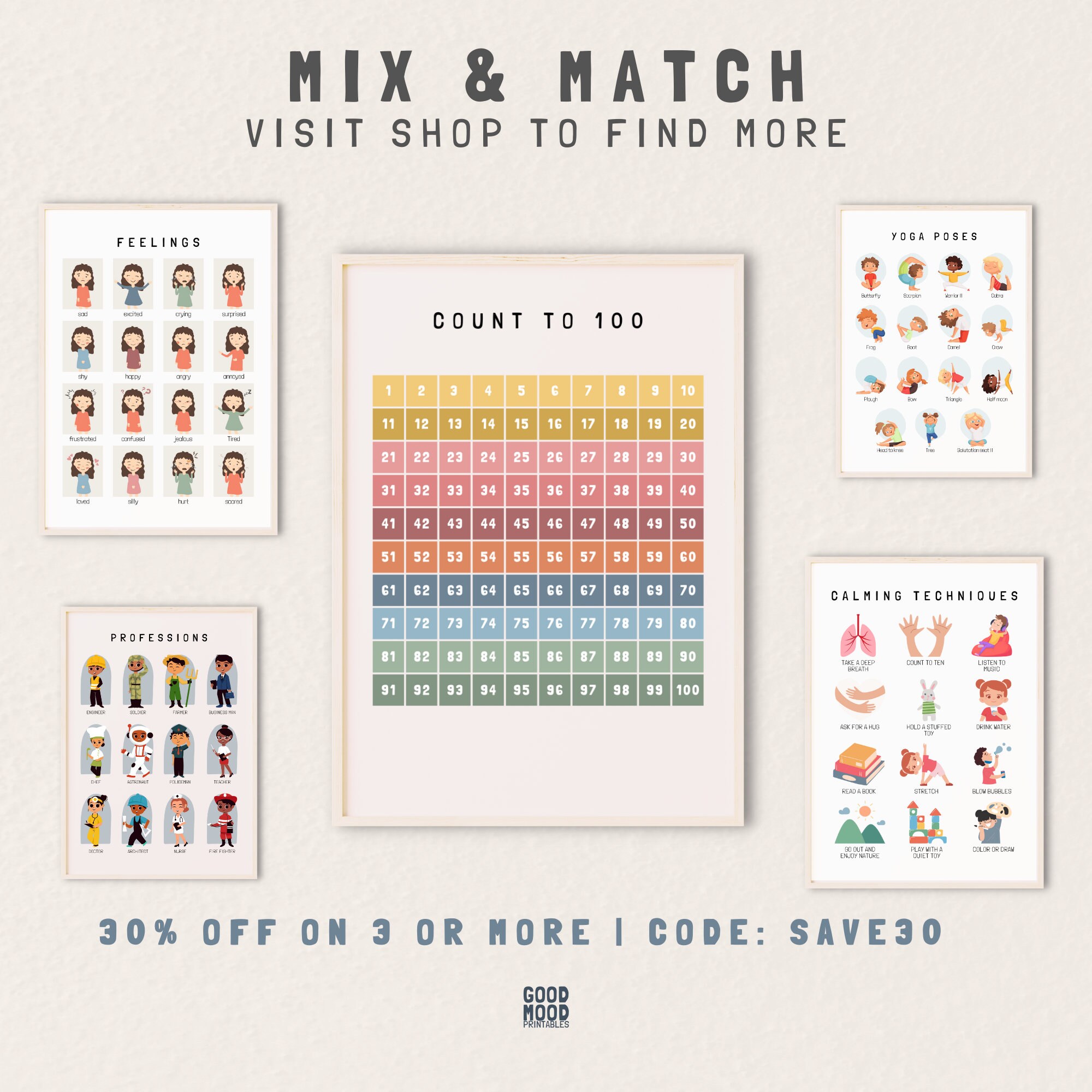 Hundreds Chart Printable, Count to 100 Poster, Educational Print ...