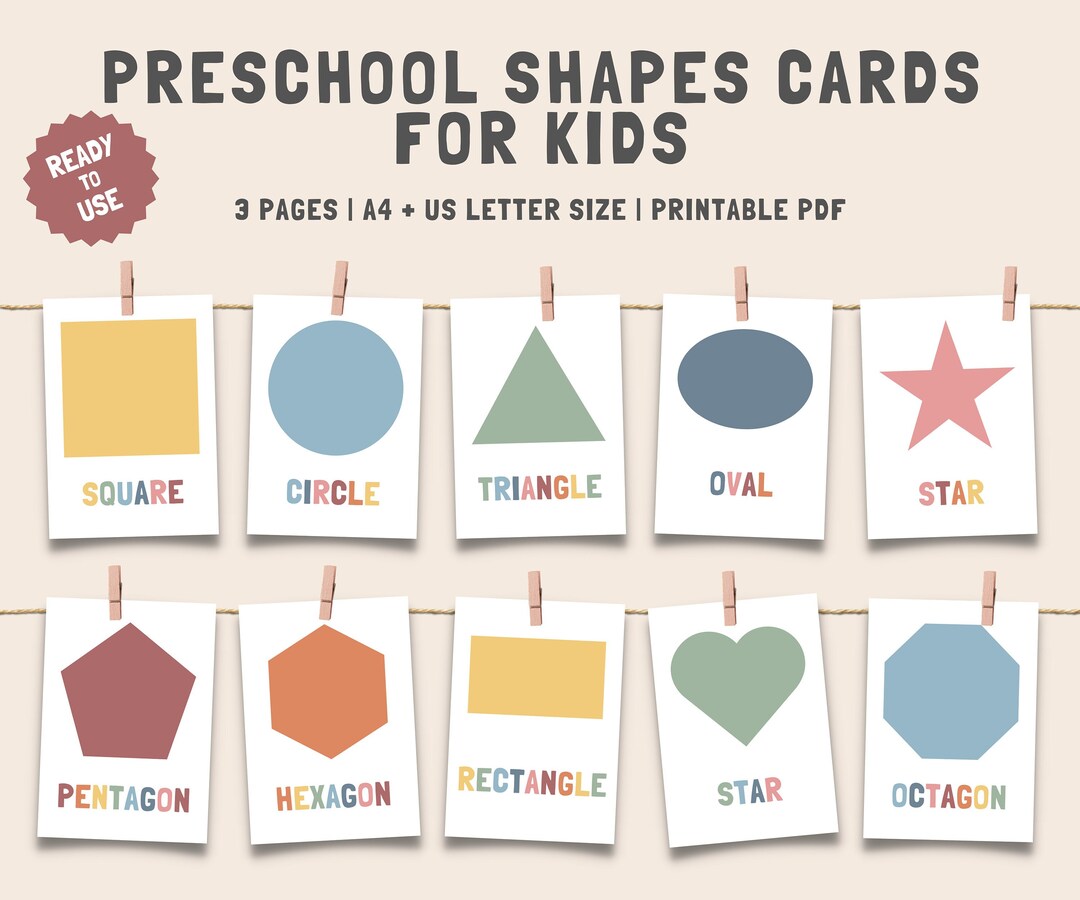 12 Shapes Flash Cards, Toddler Flashcards Printables, Montessori ...
