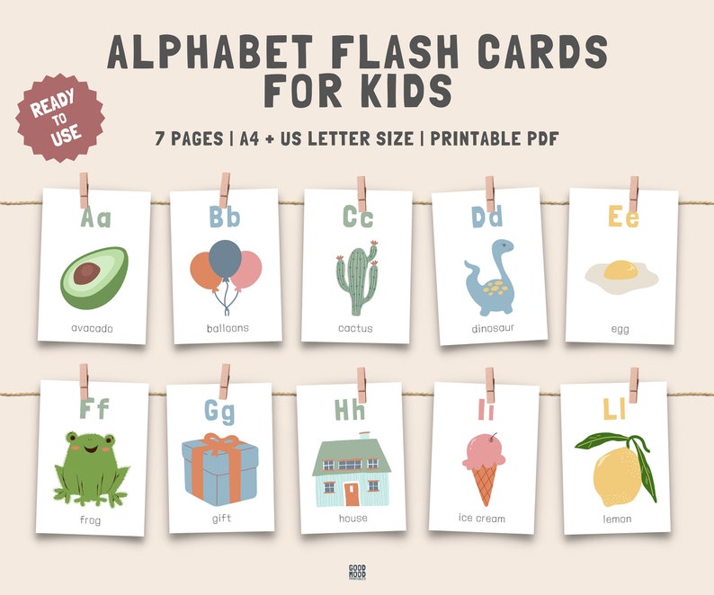 Printable Alphabet Flash Cards, ABC Flashcards Printable, Montessori ...