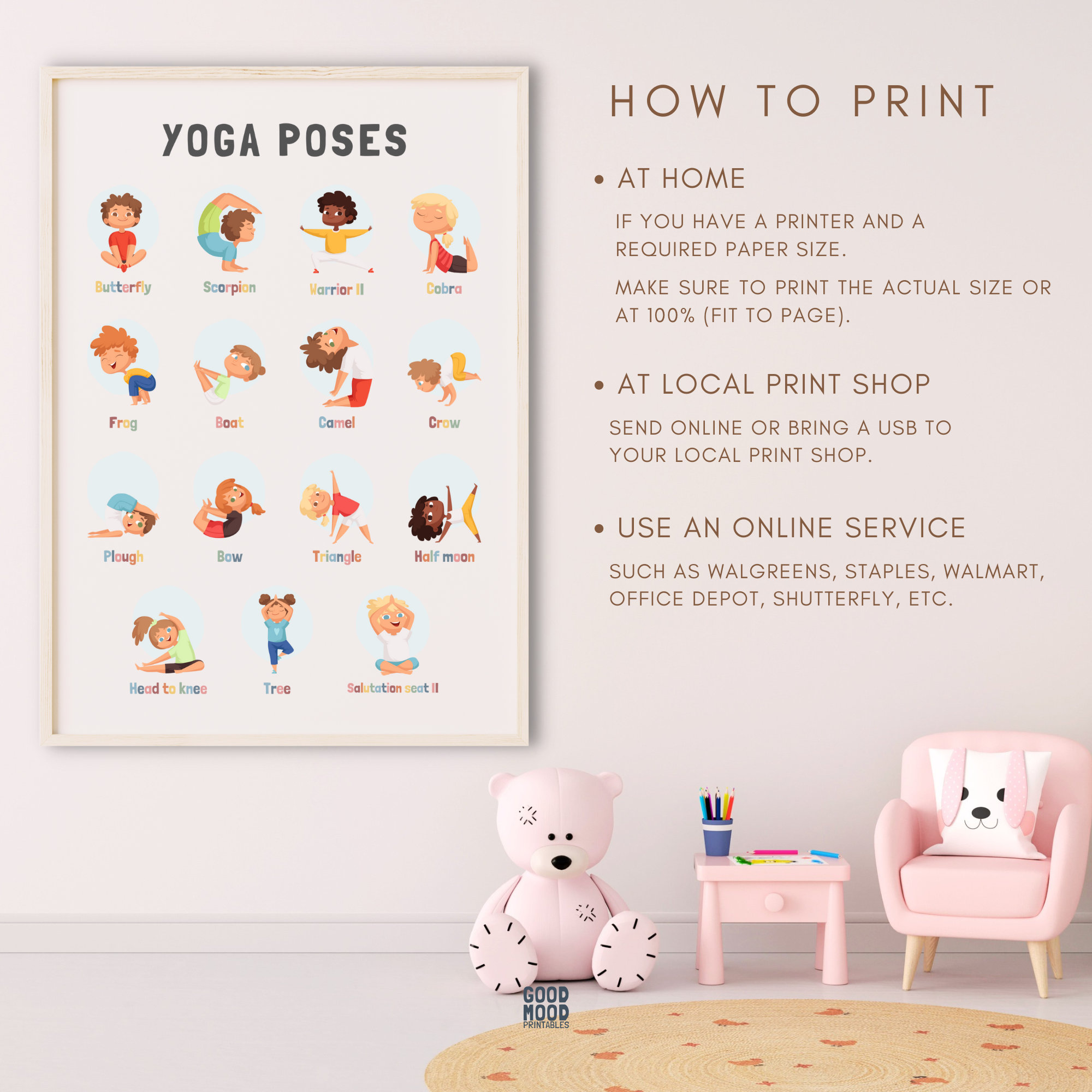 Póster de posturas de yoga para niños Montessori arte de - Etsy México