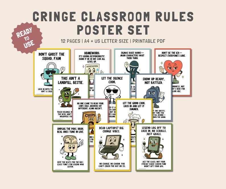 Funny Classroom Rules Poster Set | Gen Alpha Slang Decor for Middle ...