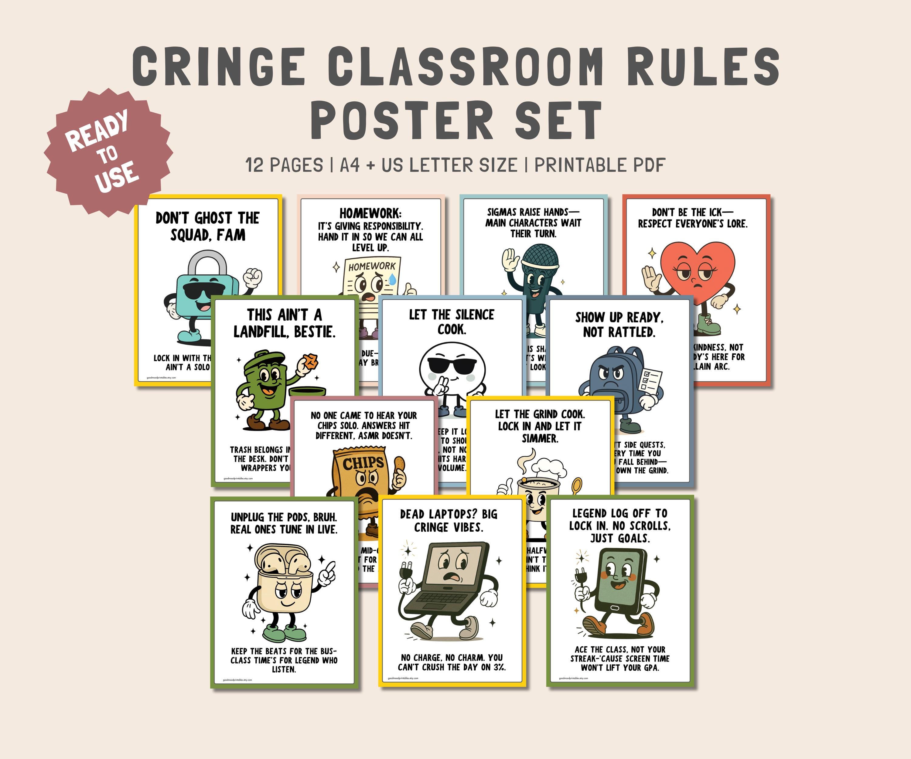 Funny Classroom Rules Poster Set | Gen Alpha Slang Decor for Middle ...