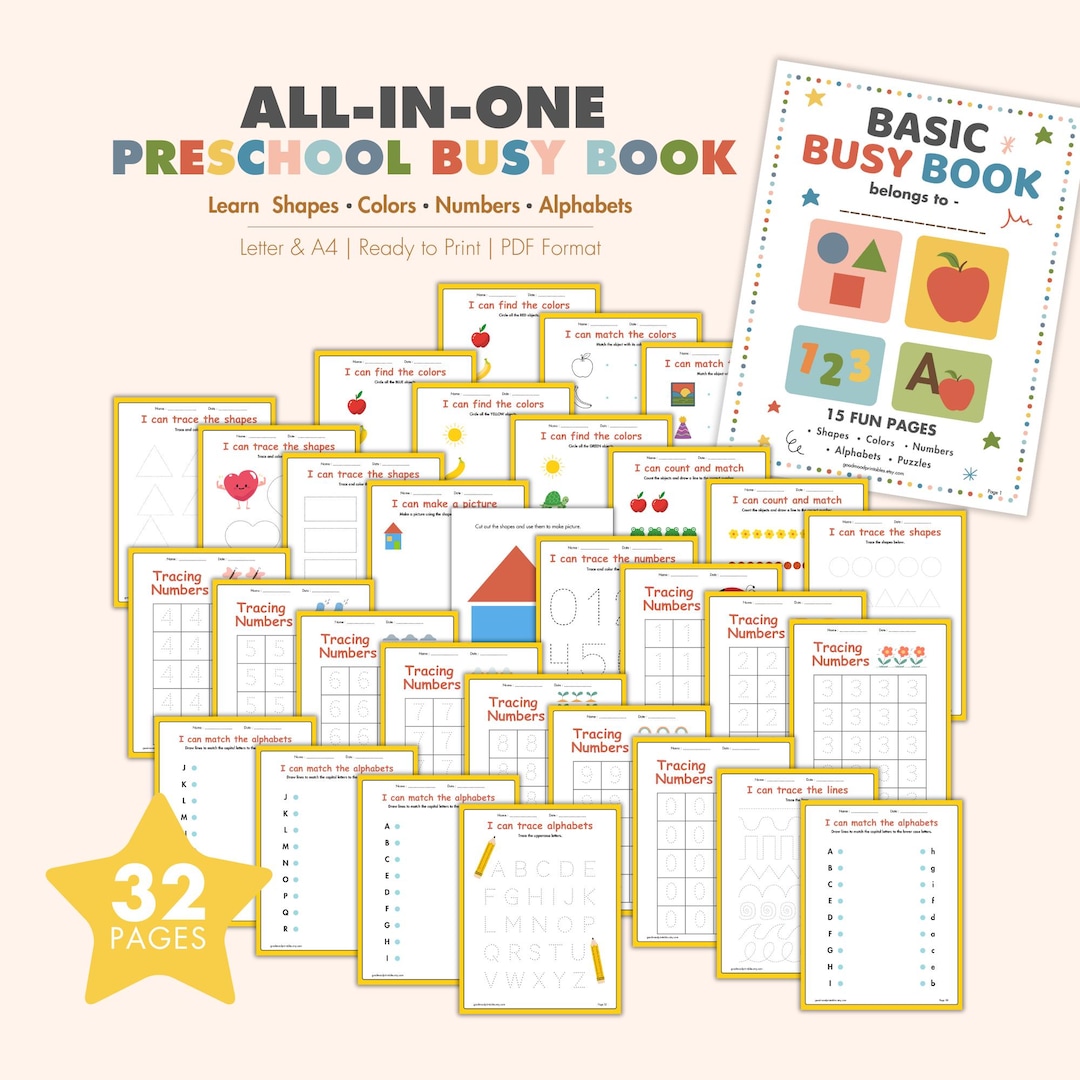 Toddler Educational Workbook | Printable Preschool Workbook, Tracing ...