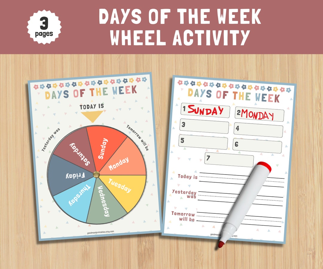 Days of the Week Wheel Printable Montessori Calendar Toddler - Etsy
