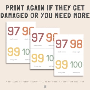 Number Flash Cards 1-100, Count to 100, Preschool Counting Flash Cards ...