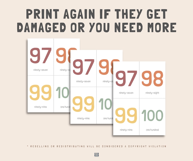 Number Flash Cards 1-100 Count to 100 Preschool Counting - Etsy