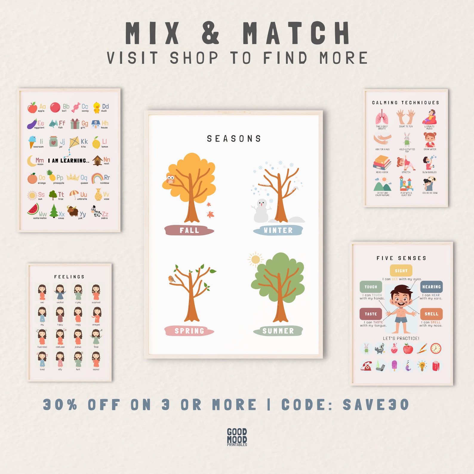 Seasons Poster, Seasons Print, Printable Wall Art, Educational Poster ...