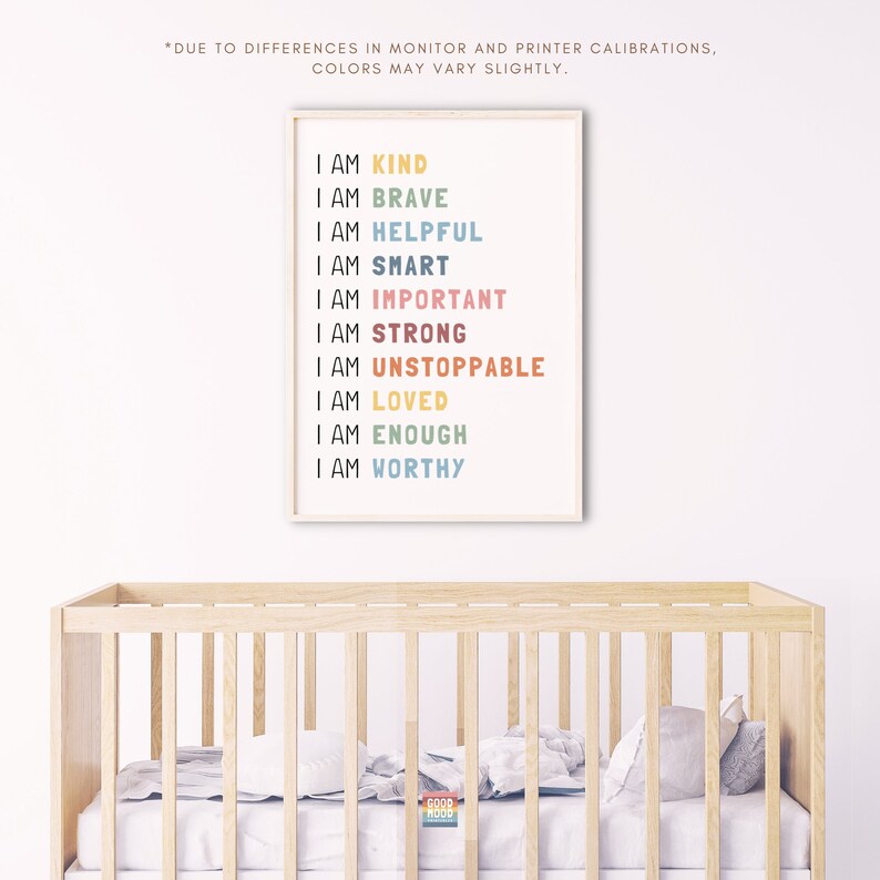 Rainbow Positive Affirmations for Kids, Nursery Educational Art ...