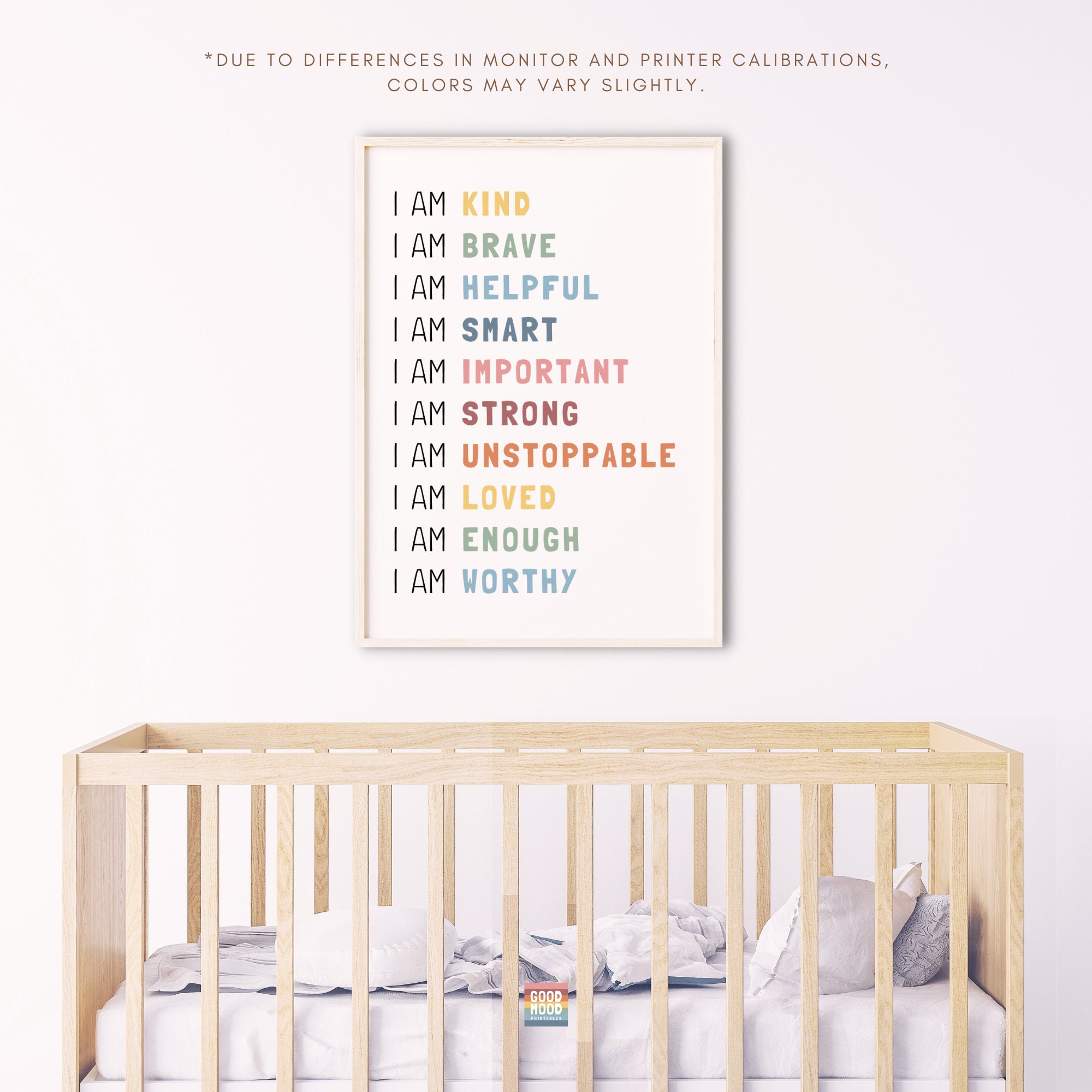 Rainbow Positive Affirmations for Kids, Nursery Educational Art ...