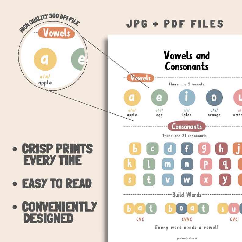 Vowels and Consonants Chart, Phonics Poster, Classroom Alphabet Poster ...