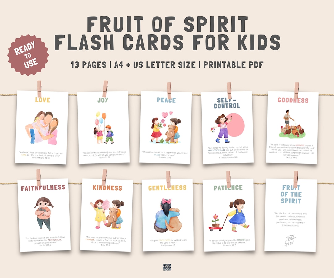 Fruit of the Spirit Flash Cards, Calming Corner, Montessori Flashcards ...