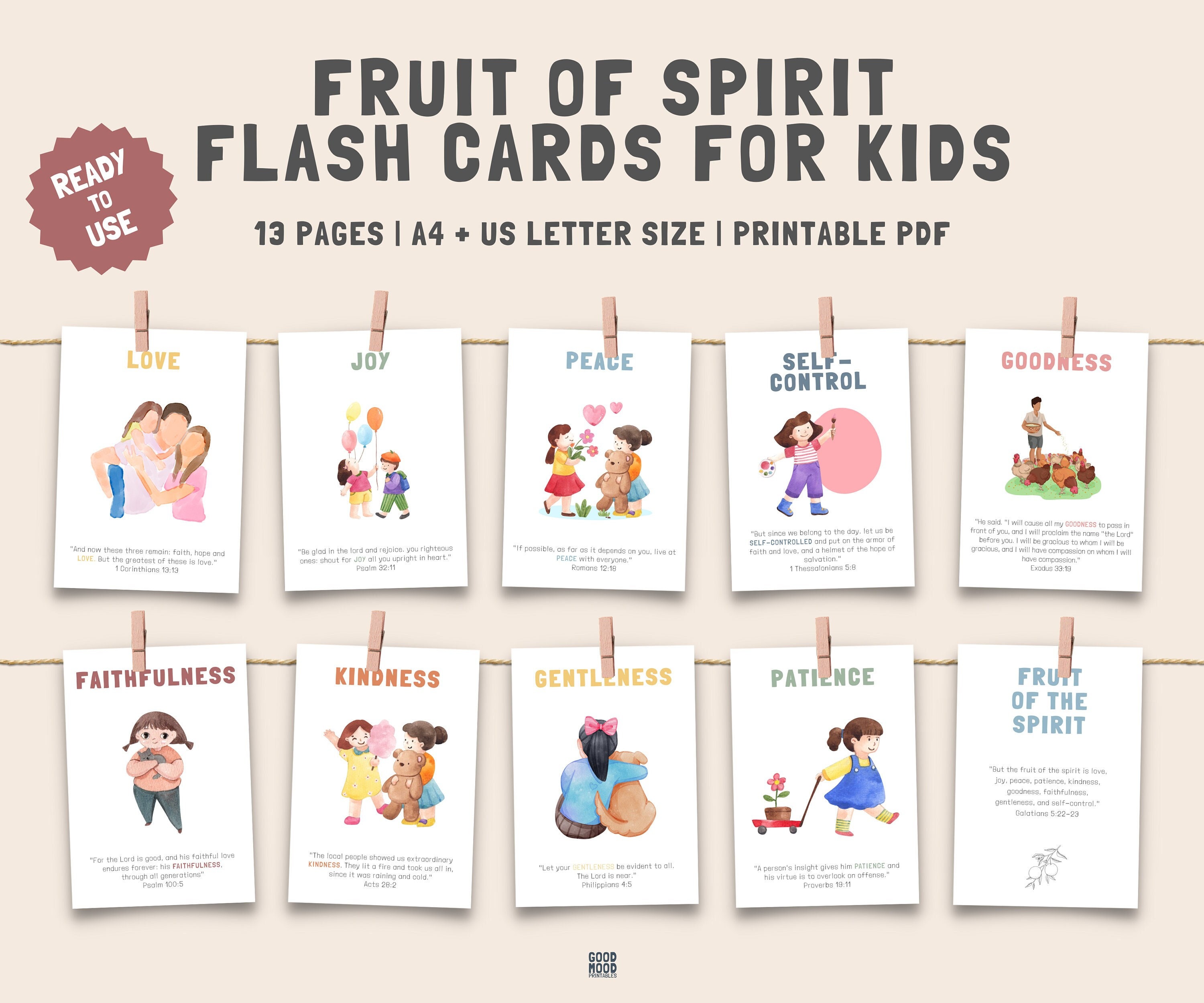 Fruit of the Spirit Flash Cards Calming Corner Montessori - Etsy