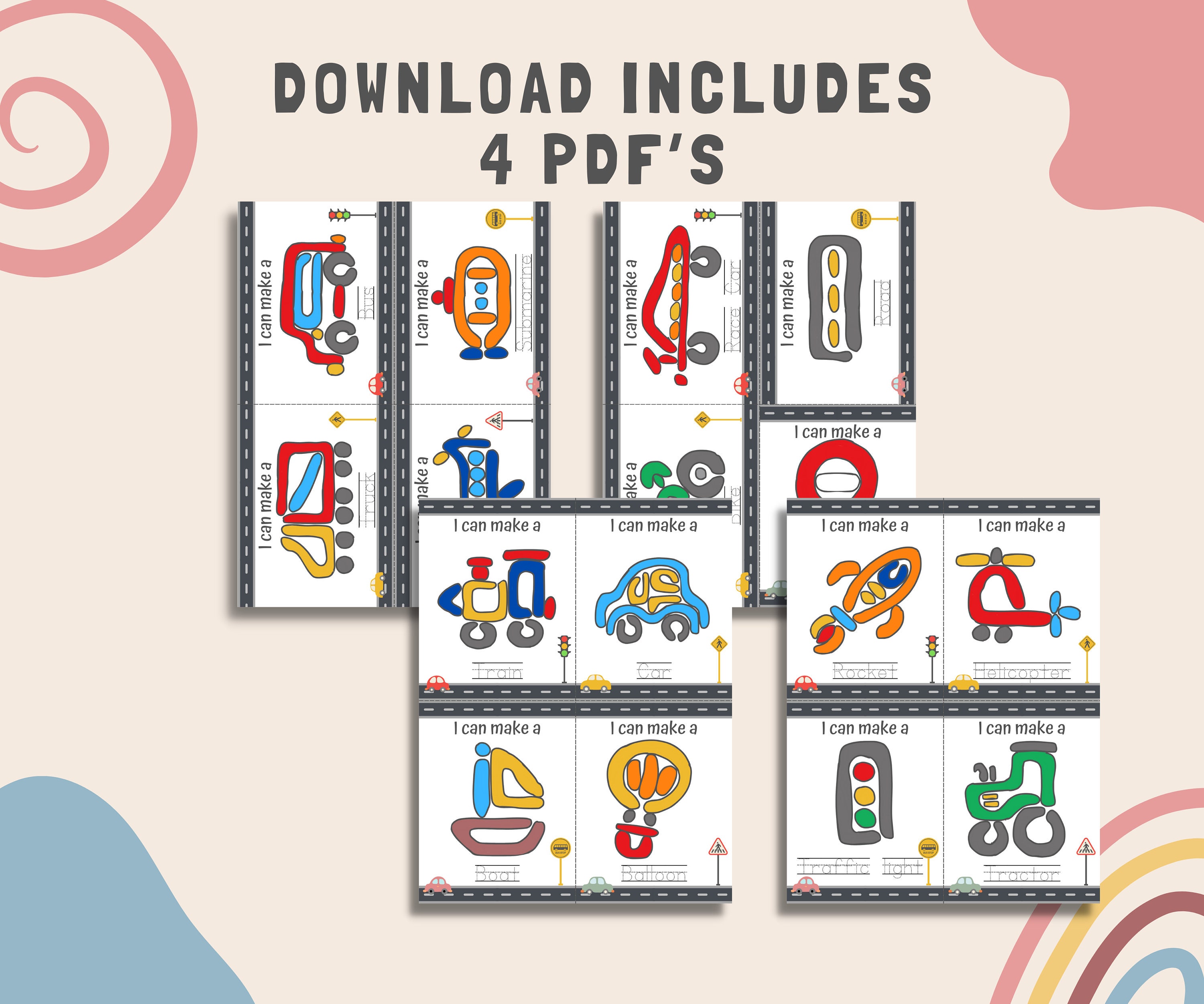 Transport Playdough Mats, Printable Toddler, Preschool Educational ...