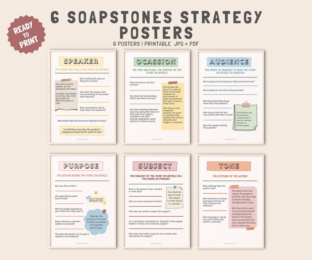 Soapstone Strategy Poster (set of 6), Modern English Classroom Decor ...