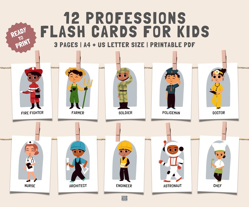 Professions Flash Cards, Montessori Cards, Flash Cards, Nomenclature ...