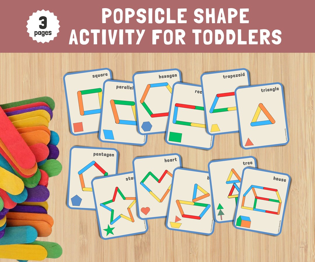 Popsicle Sticks Shapes Activity, Game for Toddlers, Montessori ...