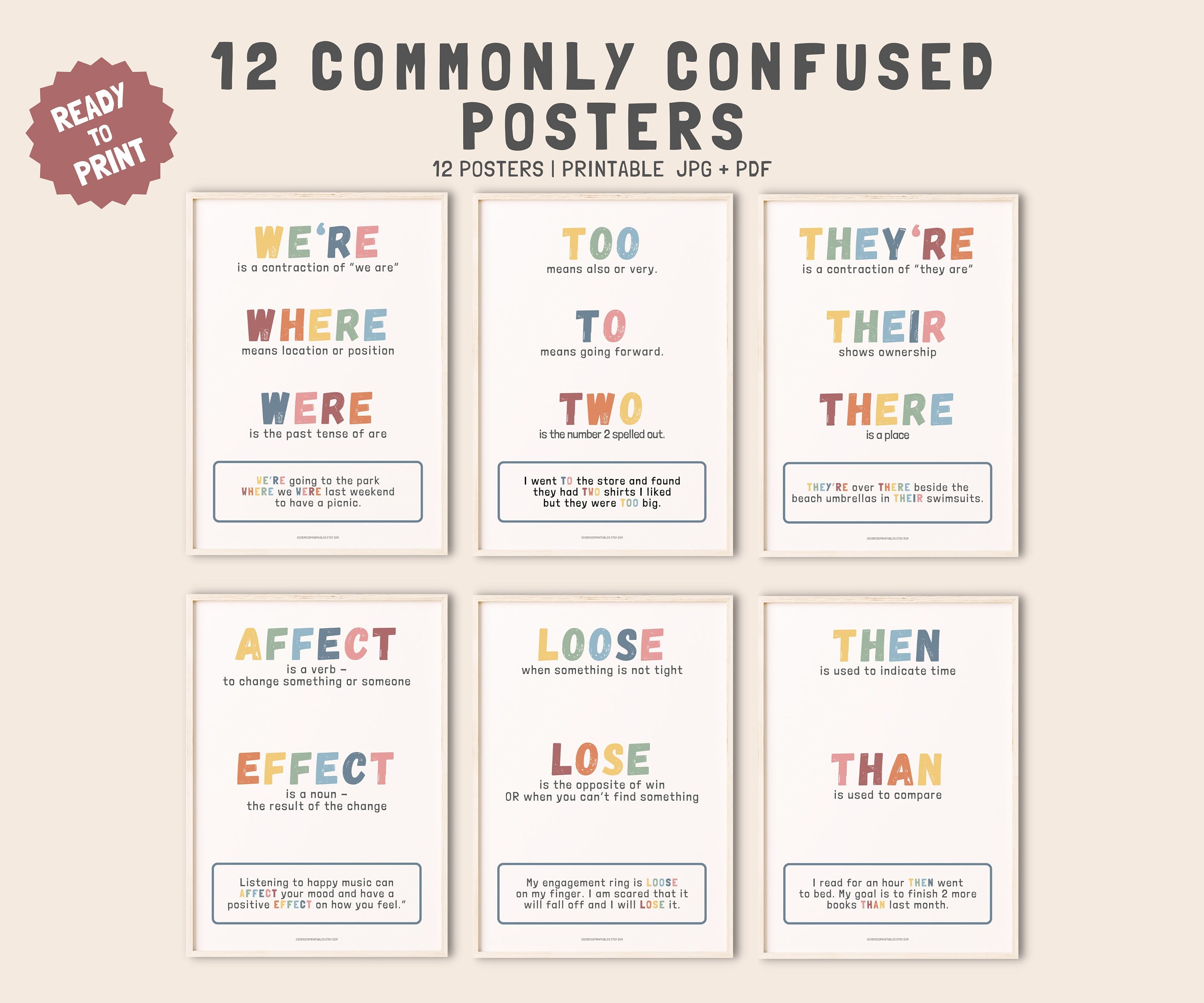 English Teacher Classroom Poster Set of 12 Commonly Confused - Etsy
