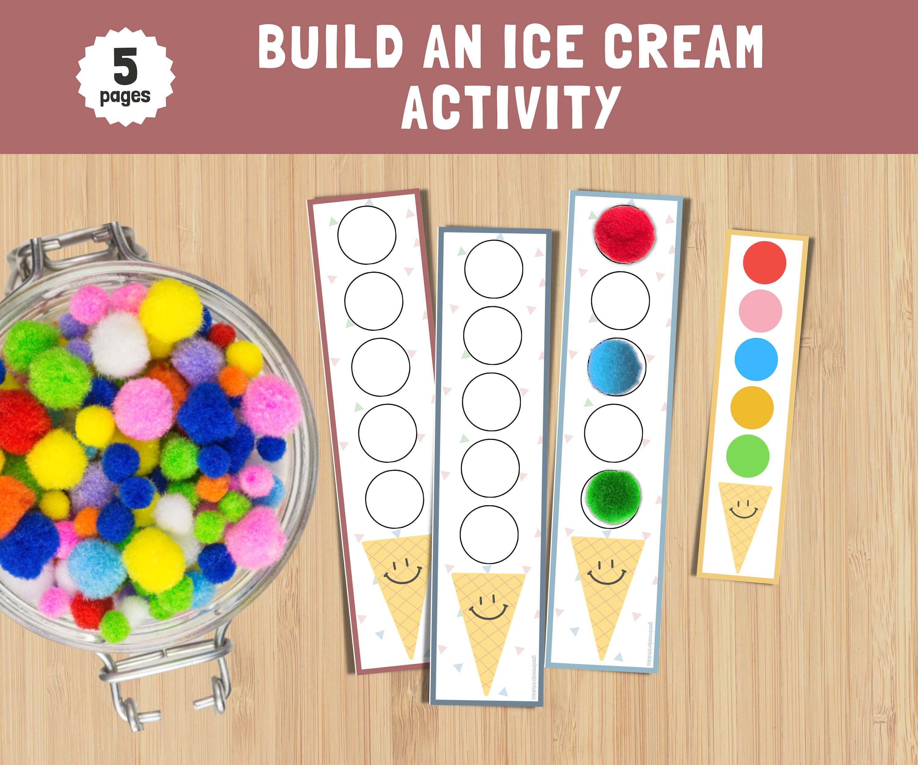 Build an Ice Cream With Pompoms, Fine Motor Skills, Game for Toddlers ...