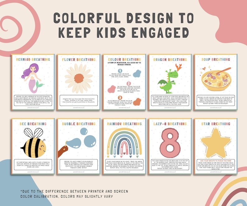 10 Mindful Breathing Posters Bundle for Kids Teens, Calm Down Corner ...