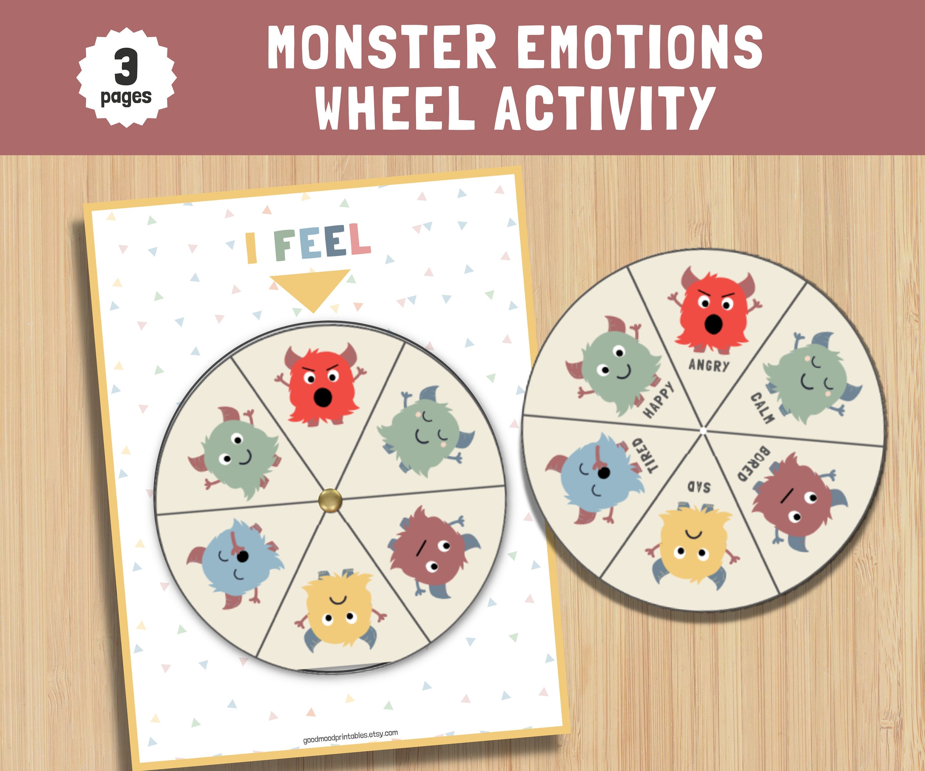 Monster Emotions Wheel Kids Feelings Emotions Printable - Etsy