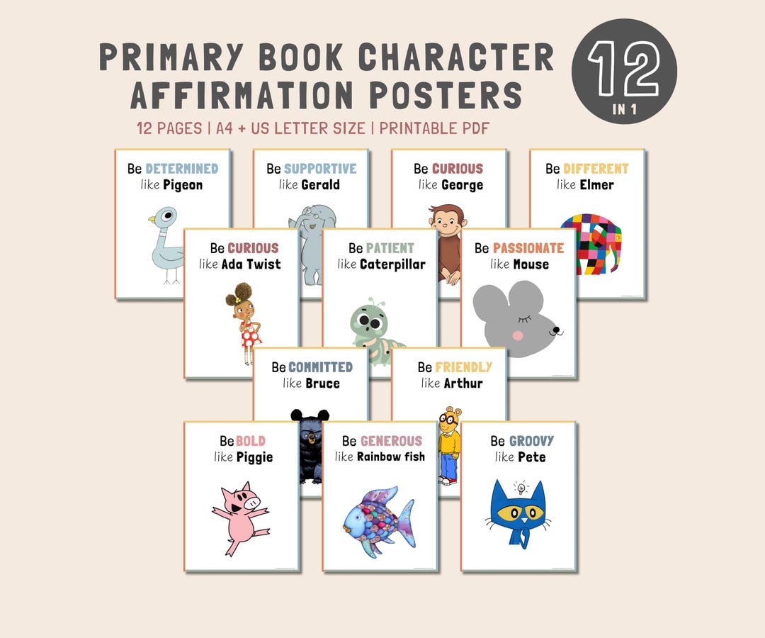 Favourite Primary Book Character Positive Affirmation Quotes Printable ...