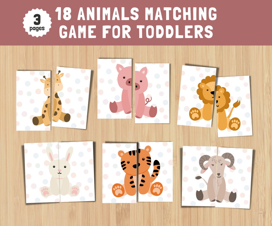 Animals Matching Game for Kids, Farm Safari Matching Activity, Animals ...