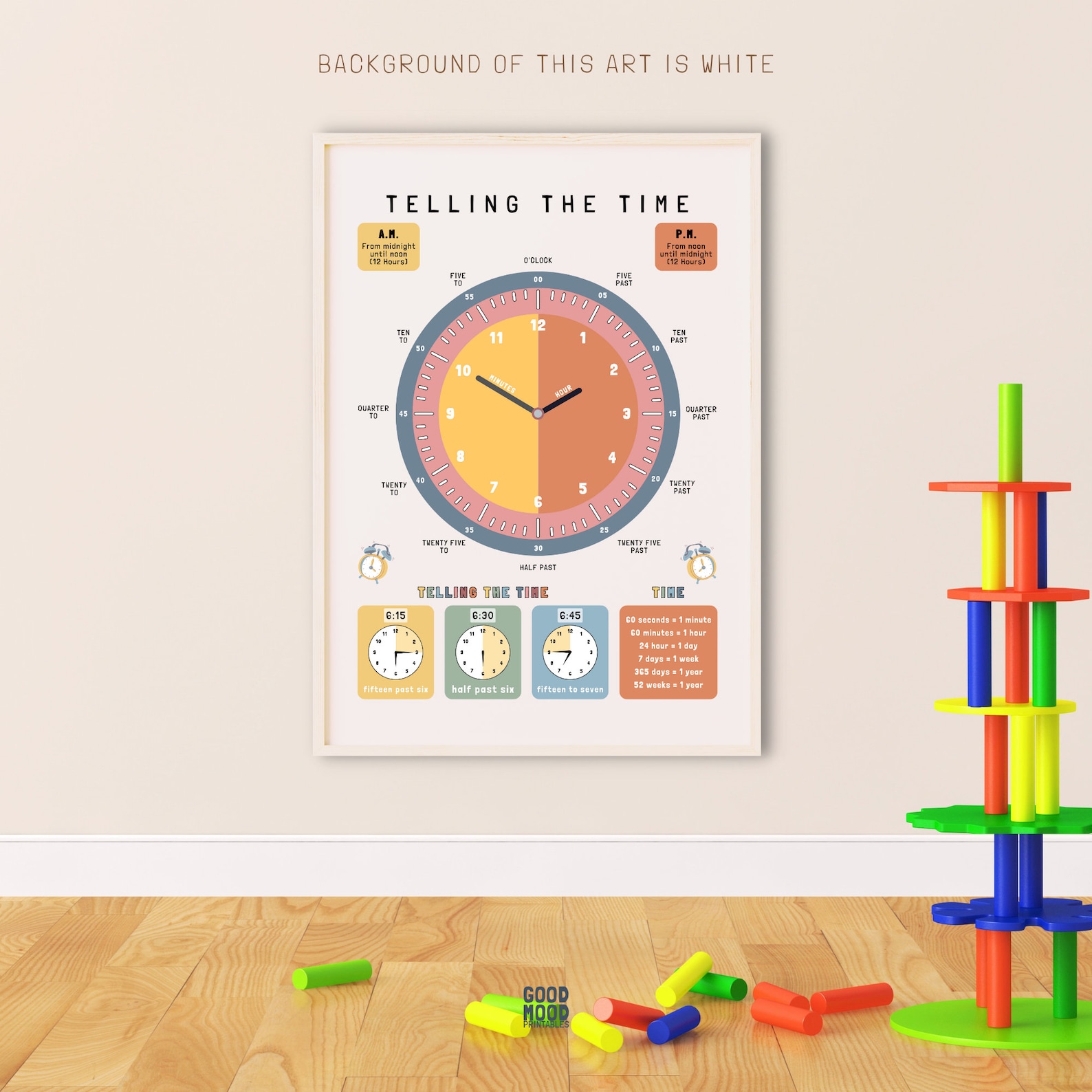 Telling Time Printable ,learning Clock Poster ,homeschool ,educational ...