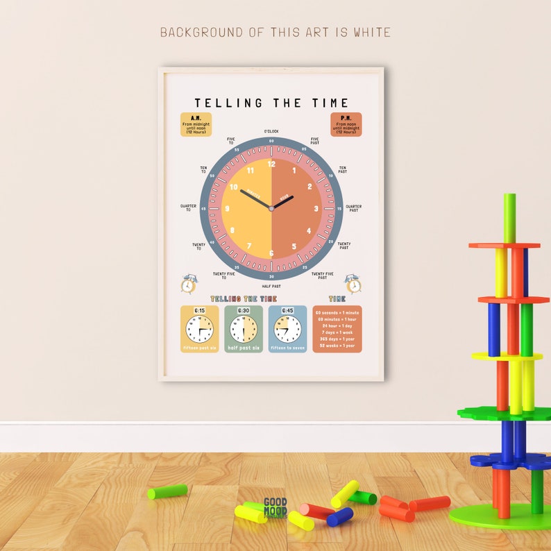Telling Time Printable ,learning Clock Poster ,homeschool ,educational ...