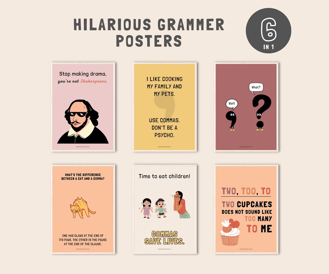 Funny English Classroom Posters (set of 6), Grammar Punctuation Poster ...