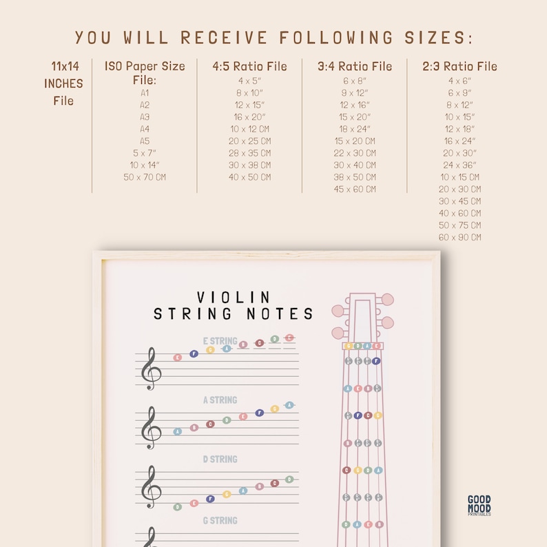 Violin String Notes Poster, Music Note Value, Music Classroom Poster ...