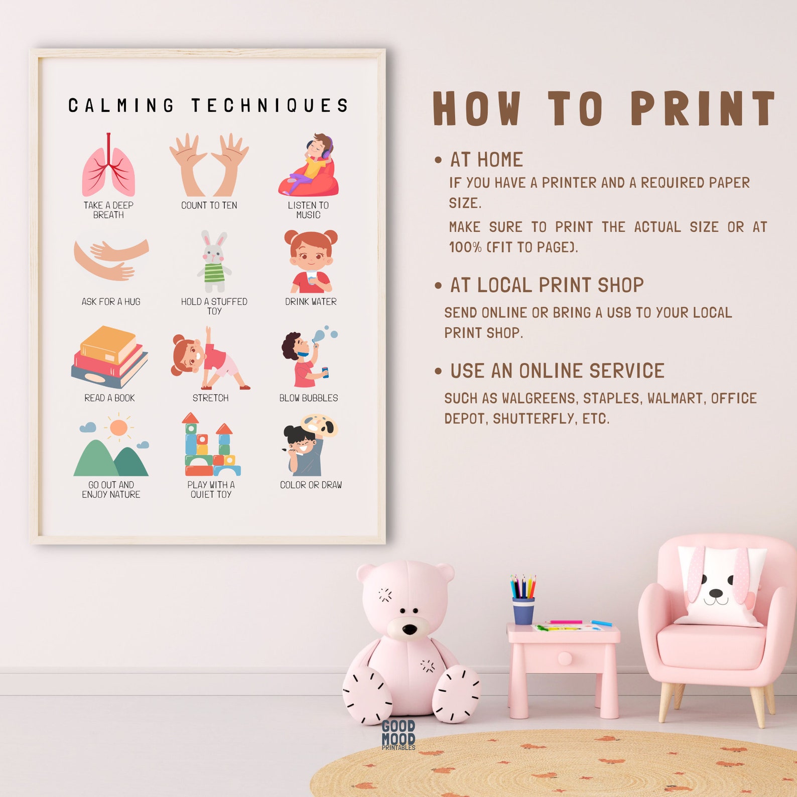 Calming Techniques Poster, Calming Corner, Calming Strategies Chart ...