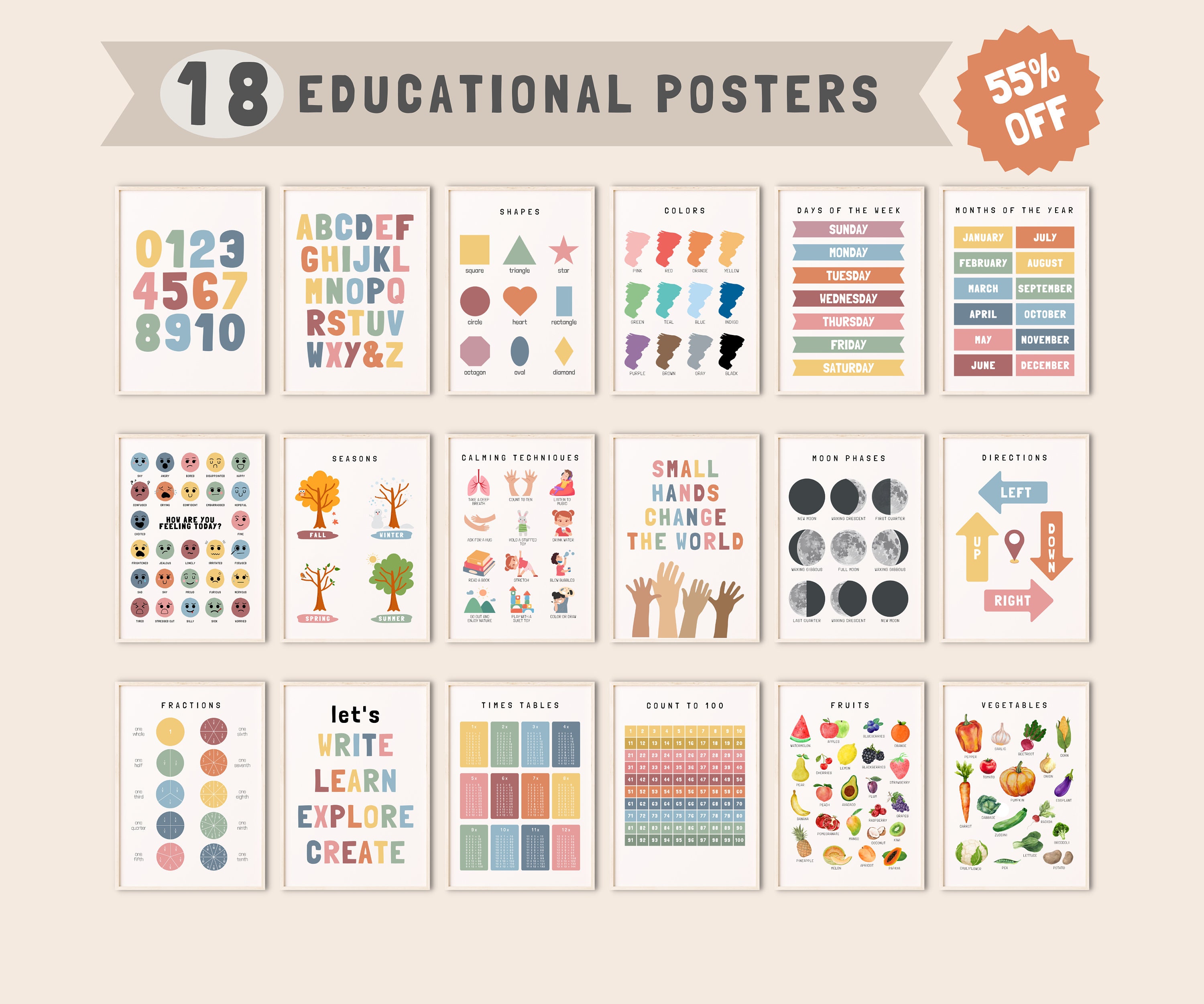 Set of Educational Posters, Montessori Classroom Decor,educational ...