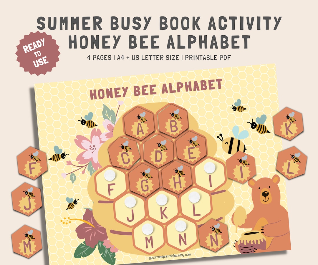 Honey Bee Alphabet Activity, Preschool Printable Busy Book Activity ...