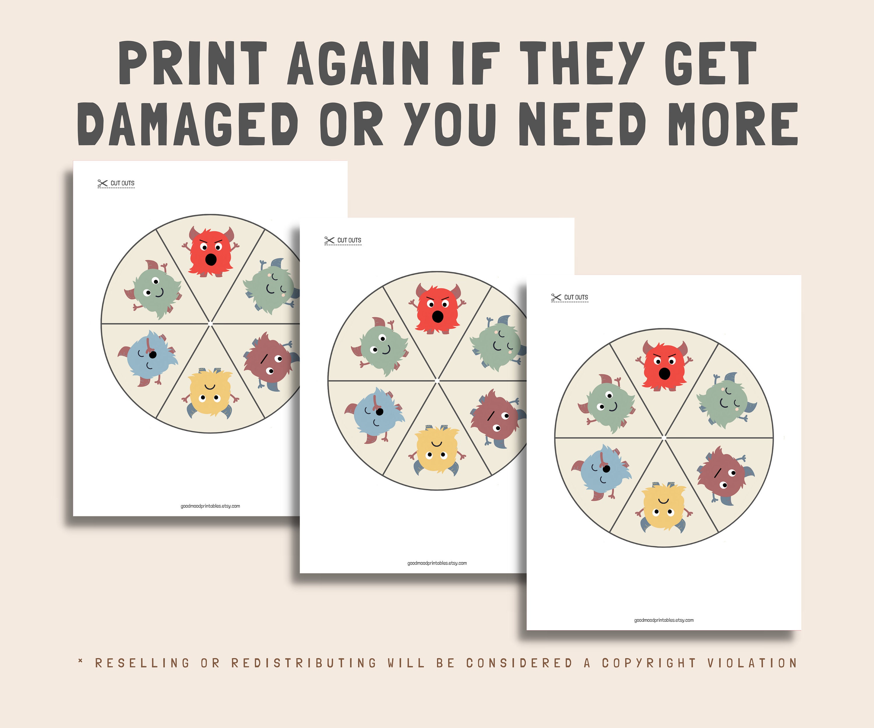 Monster Emotions Wheel Kids Feelings Emotions Printable - Etsy