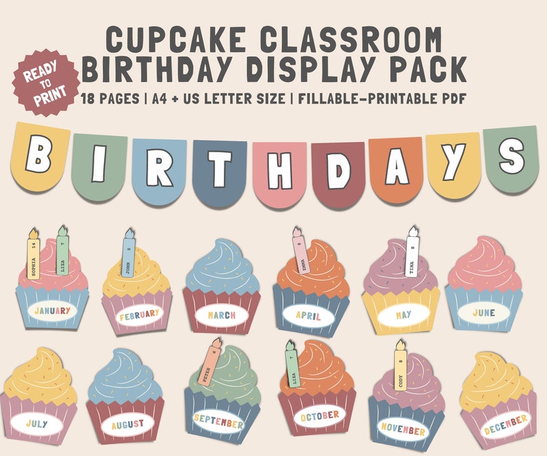 Classroom Birthdays Display Printable & Fillable Classroom - Etsy