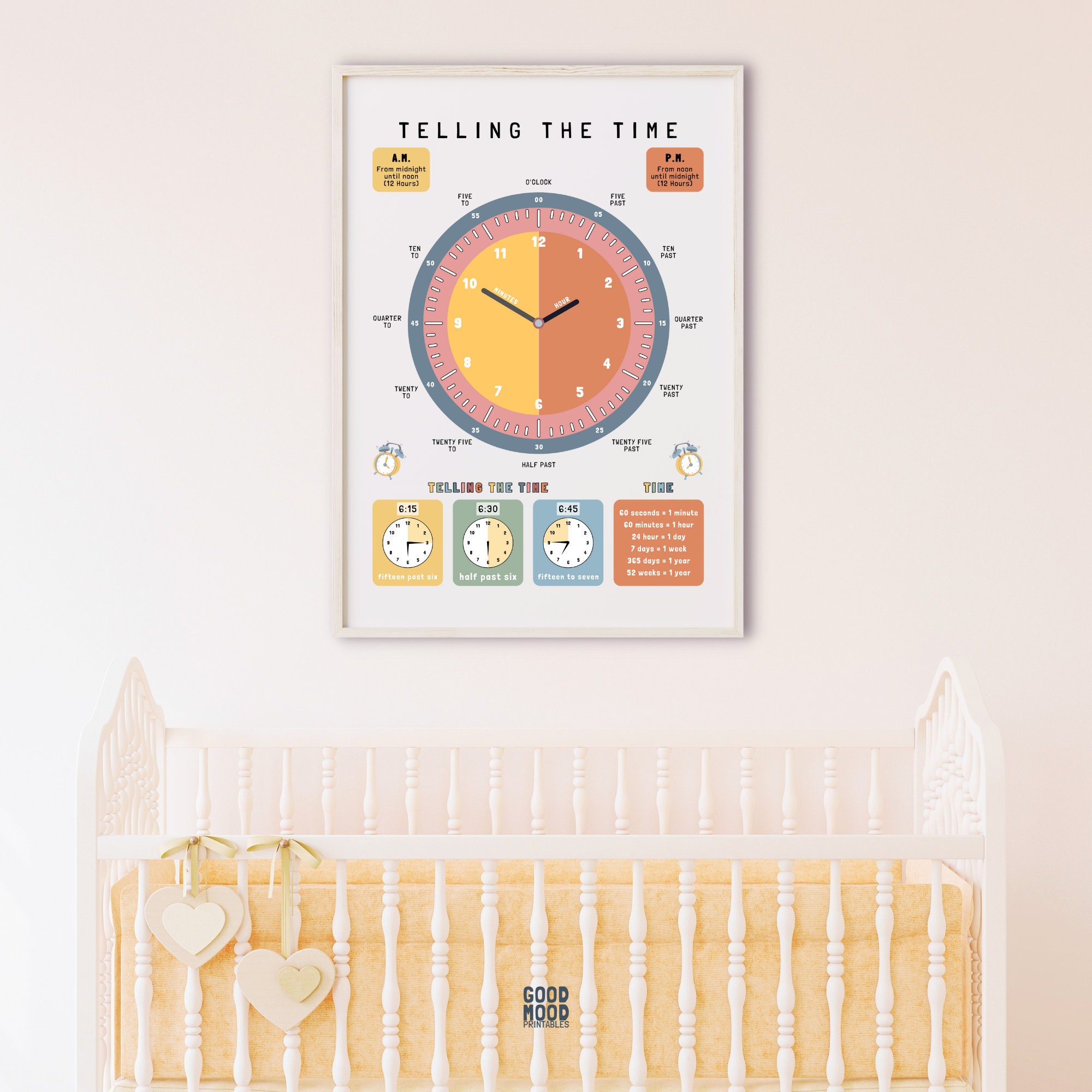 Telling Time Printable ,learning Clock Poster ,homeschool ,educational ...