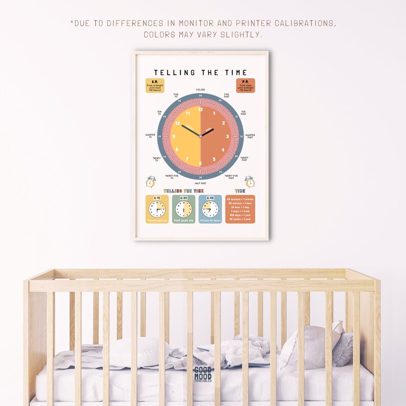 Telling Time Printable ,learning Clock Poster ,homeschool ,educational ...
