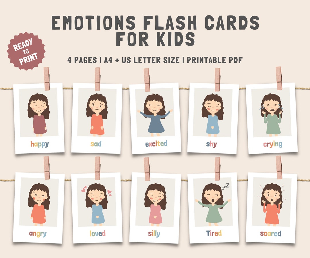 Feelings Flash Cards, Emotions Chart, Montessori Materials, Homeschool ...