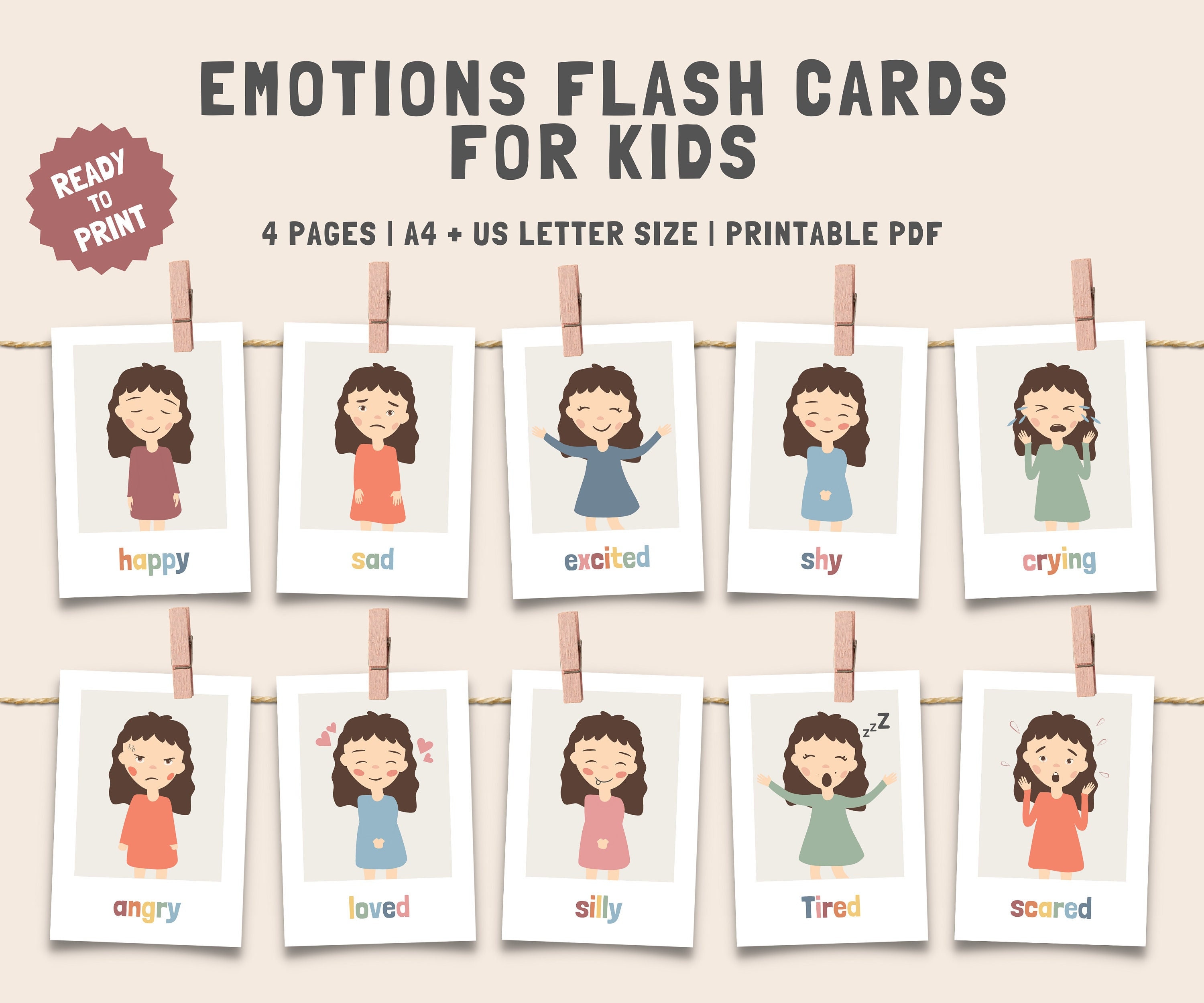 Feelings Flash Cards, Emotions Chart, Montessori Materials, Homeschool ...