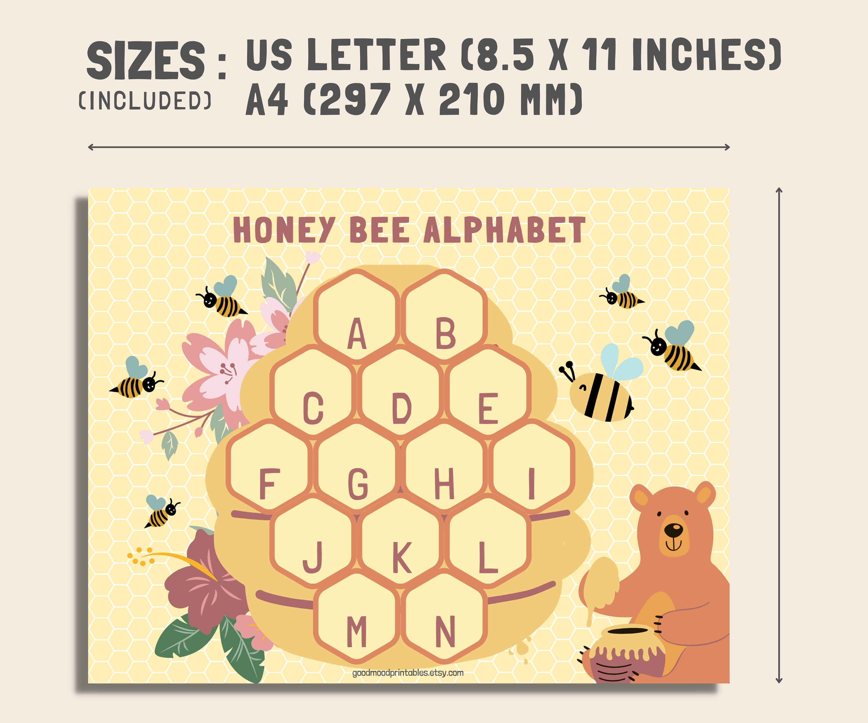 Honey Bee Alphabet Activity, Preschool Printable Busy Book Activity ...