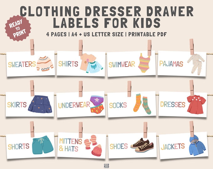 Printable Drawer Labels for Kids Clothes - Etsy