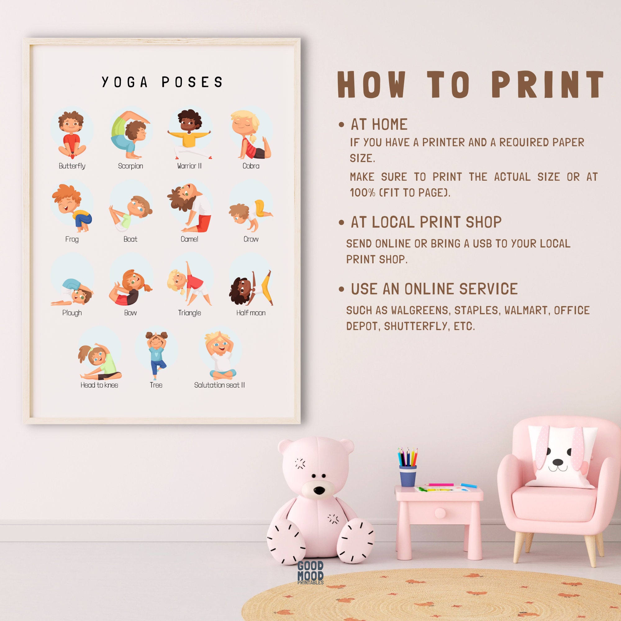 Yoga Poses Poster for Kids Montessori, Toddler Routine Playroom Wall ...